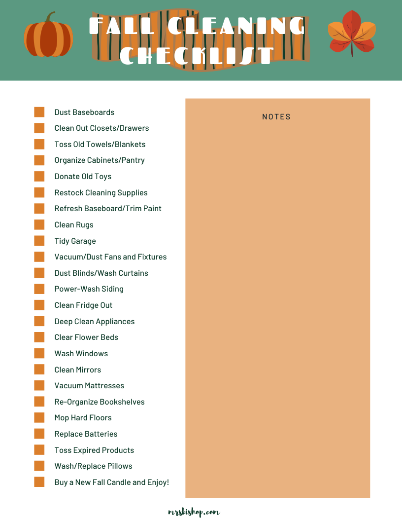 'Fall Cleaning' Printable and Checklist - Mrs. Bishop - Mrs Bishop